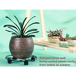 5 Packs Metal Plant Caddy with Wheels 12.8” Rolling Plant Stands Heavy-duty Wrought Iron Plant Roller Base Pot Movers Plant Saucer on Wheels Indoor Outdoor Plant Dolly with Casters Planter Tray