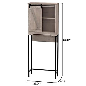 Landia Home Over The Toilet Storage Cabinet, Bathroom Organizer, Freestanding Cabinet with 2-Tiers Organizer Rack, Bathroom Shelf, Farmhouse Bathroom Cabinet with Sliding Barn Door, Grey