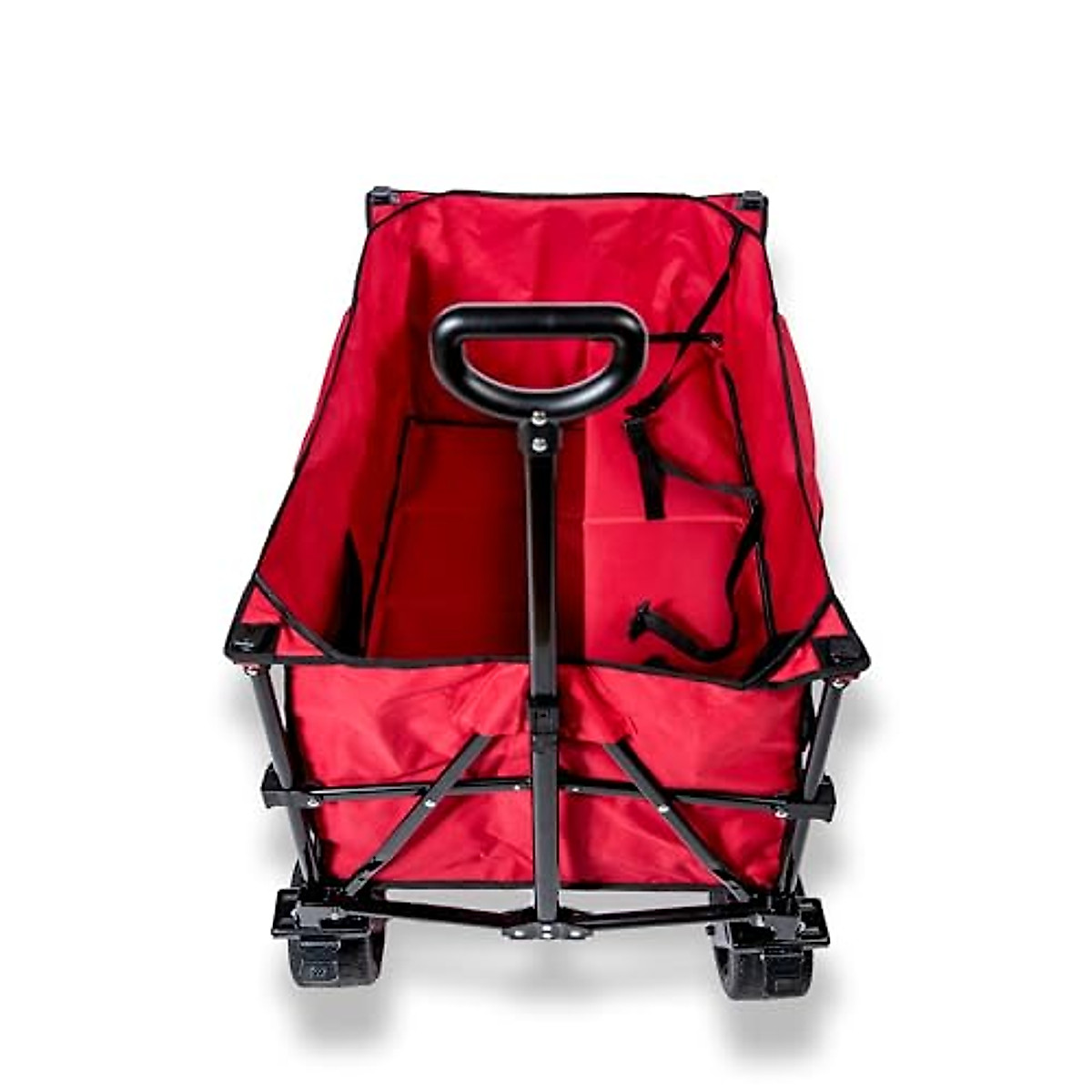 Collapsible Beach Wagon Large 220 lbs Capacity, Heavy Duty 40-inch Folding Wagon Cart with Big All-Terrain Wheels, Second Deck Design with Straps, Outdoor Camping Garden Utility Wagon Yard Beach (Red)