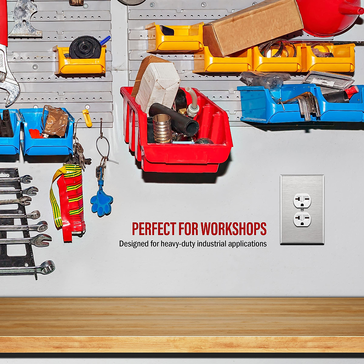 ENERLITES Duplex Receptacle, 20 Amp Electrical Wall Outlet, Industrial Grade, 2-Pole, 3-Wire, 20A 250V, UL Listed, 62081-W, White