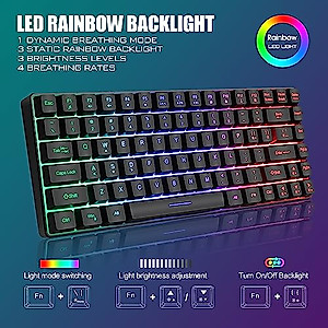 RedThunder K84 Wireless Keyboard and Mouse Combo, Rainbow LED Backlit Rechargeable Battery, 75% Layout 84 Keys TKL Ultra Compact Gaming Keyboard & Lightweight 7200 DPI Honeycomb Optical Mouse (Black)