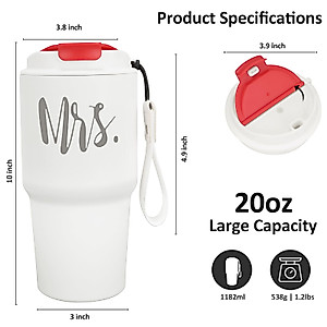 Mr & Mrs Tumblers Set, Mr and Mrs Stainless Steel Insulated Travel Mug Tumblers with Hand Strap, 20 oz Couples Drinking Coffee Cups for Newlyweds Engagement Wedding Gifts Bridal Shower Anniversary