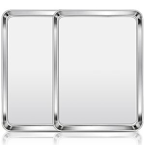 Homikit Baking Pan Cookie Sheet Set of 2, 16 x 12 Stainless Steel Rimmed Half Sheet, Metal Flat Cooking Tray Pans for Oven Baking Toasting, Rust free & Heavy Duty, Nonstick & Dishwasher Safe