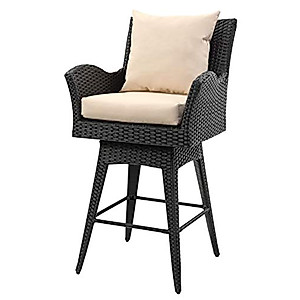 Safavieh PAT2515A Collection Hayes Black and Beige Outdoor Wicker Swivel Armed Counter Stool