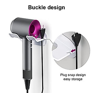 Liboer Hair Dryer Wall Mount Holder Blow Dryer Organizer Hair Dryer Wall Stand Hair Dryer Organizer Rack with Plug & Wire Hook for Bathroom，Multi-Functional Hair Dryer Rack for Dyson Supersonic(white)