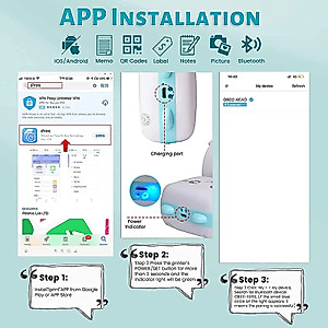 TVAIGER Portable Mini Printer, Inkless Thermal Sticker Printer, Wireless Bluetooth Photo Printer with 6 Rolls Printing Paper for Sticker, Label, Text Memo, Receipt, Photo Printers (Blue)