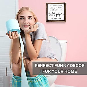 COM-PAD Funny Farmhouse Bathroom Decor Signs - 6 Interchangeable Wall Decorations w/ Hilarious Sayings and Rustic Frame - Instantly Create a Fun Filled Bathroom In Your Home