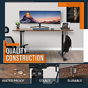 SuperHandy Standing Desk Adjustable Height (63'' x 30'') w/Wireless Charging, USB-C & AC Outlets, 3 Memory Presets - Large Electric Sit-Stand Adjustable Height up to 49'' - Rustic Wood
