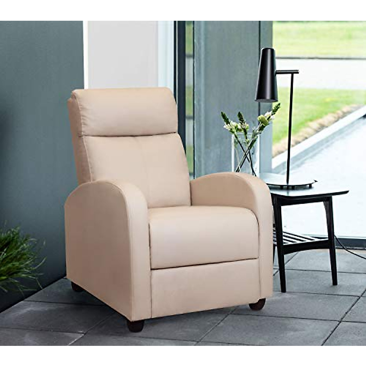 Tuoze Recliner Chair Modern PU Leather Recliners Chair Adjustable Home Theater Seating with Sofa Padded Cushion (Beige)