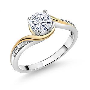 Gem Stone King 925 Sterling Silver and 10K Yellow Gold White Moissanite Engagement Ring For Women (0.85 Cttw, Available In Size 5, 6, 7, 8, 9)