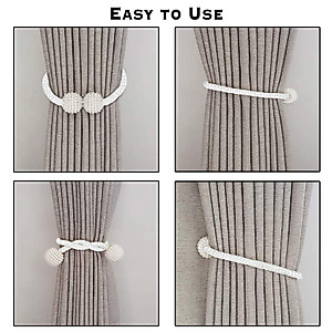 8 Pack Magnetic Curtain Tiebacks,Convenient Drape Tie Backs Decorative Curtain Holdbacks Holder Curtain Tiebacks for Window Draperies, No Tools Required-Pearl Shape (White)