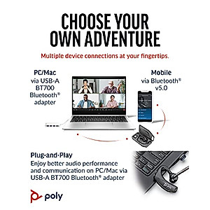 Poly Voyager 5200 UC Wireless Headset & Charging Case (Plantronics) - Single-Ear Bluetooth Headset w/Noise-Canceling Mic - Connect Mobile/Mac/PC via Bluetooth - Works w/Teams, Zoom - Amazon Exclusive