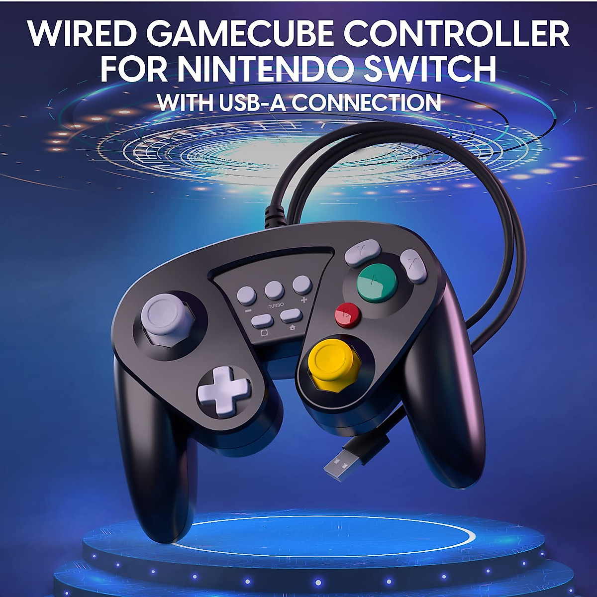 TalkWorks Wired GameCube Controller - Gaming Controller Compatible with Nintendo Switch - USB-A Connection - Nintendo Switch Controls And Turbo Function - 9ft Cable - Black