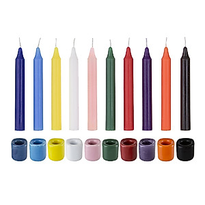 Mega Candles 10 pcs Assorted Colors Ceramic Chime Ritual Spell Candle Holders with Matching Color Candles, Great for Casting Chimes, Rituals, Spells, Vigil, Witchcraft, Wiccan Supplies & More