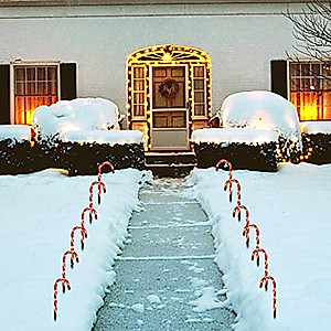 Twinkle Star Christmas Candy Cane Lights, 10 Pcs Christmas Pathway Markers with 60 Count Incandescent Warm White Fairy Lights for Outdoor Holiday Walkway Patio Garden Christmas Decorations