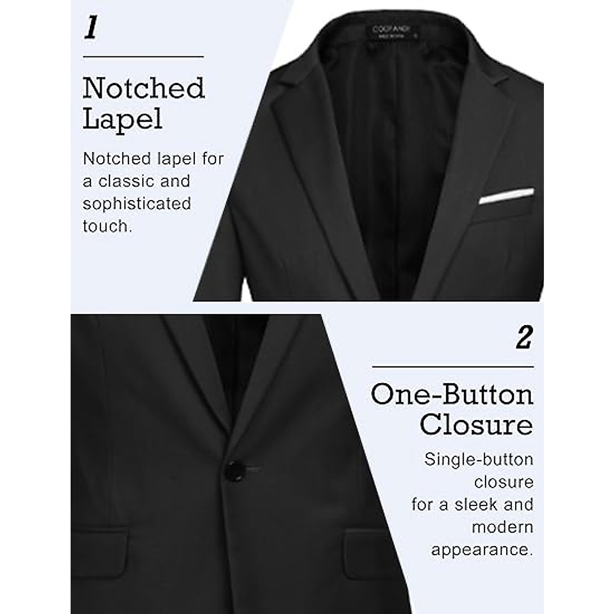 COOFANDY Men's Slim Fit Casual Blazers Lightweight Sport Coats One Button Suit Jackets Black
