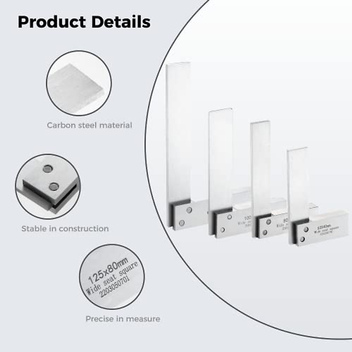 Machinist Square Set, 4-Piece High Precision Square Woodworking Wide Base Square Tool Right Angle Square L-Type Measuring Tool, 2-in, 3-in, 4-in & 5-in Squares