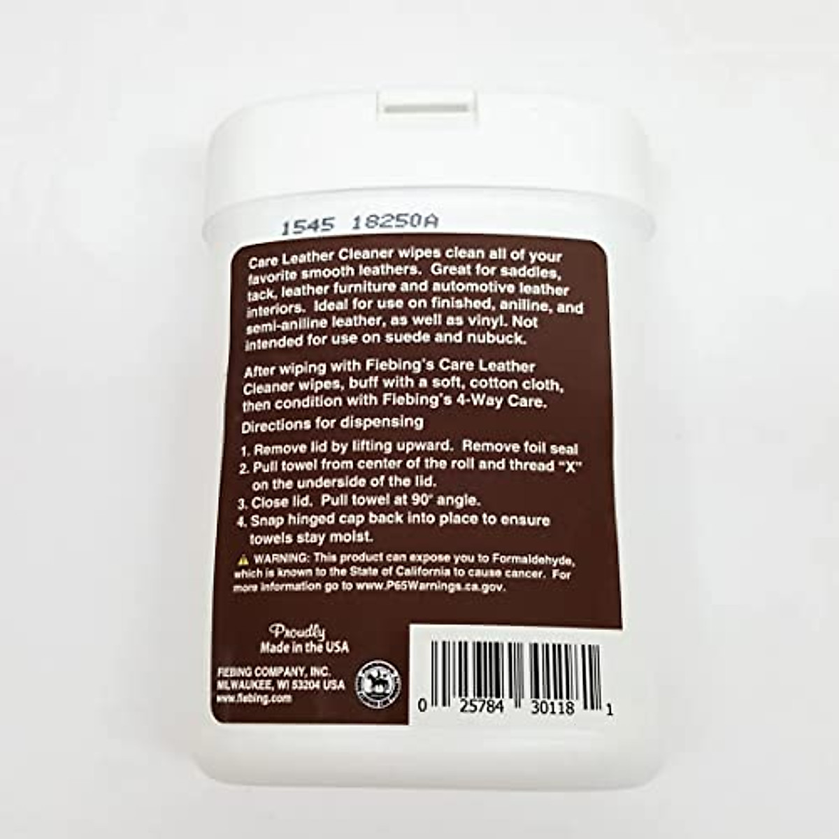 Fiebing's Care Leather Cleaner (15 Wipes) - Clean Condition Help Prevent Cracking or Fading of Leather Couches, Car Seats, Shoes, Purses