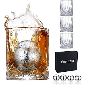Whiskey Stones Gift Set Old Fashioned Whiskey Glasses Set of 4 with Stainless Steel Ice Cube