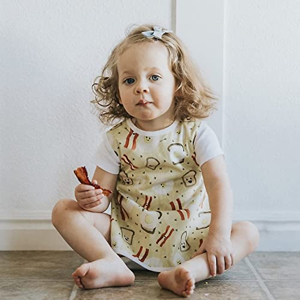 BapronBaby Eggs & Bacon Bapron - No Neck Tie Safer Bib for Baby & Toddler - Soft Waterproof Stain Resistant - Machine Washable - Sz Baby/Toddler 6m-3T