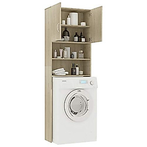 FAMIROSA Washing Machine Shelf, Washer Dryer Storage Shelf, Toilet Bathroom Cabinet Above with 2 Doors and 2 Open compartments 25.2"x10"x74.8"Sonoma Oak