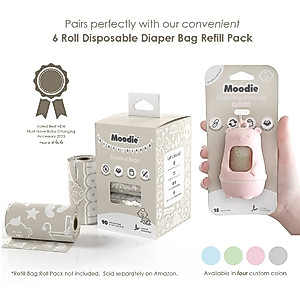 NEW Moodie Teddy Bear Diaper Bag Dispenser | Diaper Bag on the Go Dispenser w/Silicon Strap |15 LAVENDER SCENTED Diaper Disposal Bags per Roll | Diaper bag essential items (ROSIE PINK)