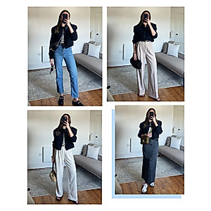 Aedceal Women's Cropped Bomber Jacket Button Down Stand Collar Varsity Coats Outerwears with Pockets(Black-M)