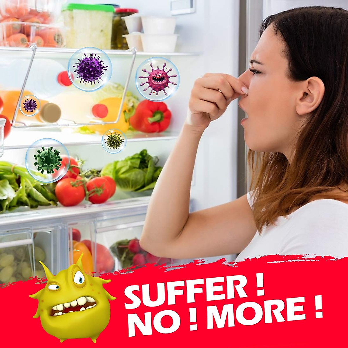 CARE HOME Refrigerator Deodorizer with Removable Suction Cups, Refrigerator Odor Eliminator, Beats Baking Soda Deodorizer for Fridge and Freezer, 1Pack