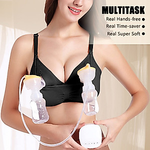4HOW Hands Free Pumping Bra Pumping Sports Sleeping Bra for Breastfeeding Black Nude Grey Large