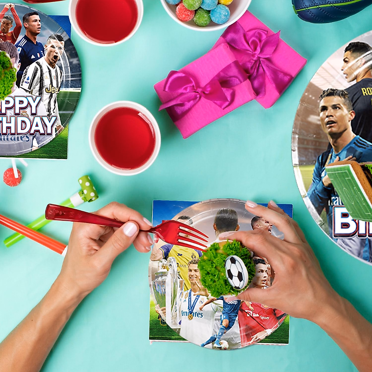 Soccer Birthday Decorations, 20 Pcs Plates 20 Pcs Napkins 1 Pc Tablecloth 43"x71" for Football Soccer Star Birthday Party Supplies Party Decorations Paper Tableware For Boys Girls Birthday Party