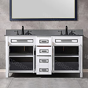 Woodbridge Milan-6021D-WH+DGVT6122D-4 Milan W D Bath White with Engineered Marble Vanity top in Dark Grey Basin with 4" cc Faucet Holes, 61“ x 22