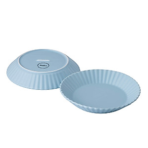 Bruntmor Set of 4 Elegant Matte 8" Round Ceramic Restaurant Serving Inner Fluted Dessert Salad Plates, Light Blue