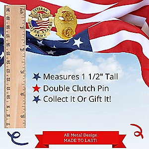 Army Veteran Lapel Pin - Patriotic Military Double-Clutch Badge - Designed with American Eagle & United States Flag - Made of Strong & Durable Metal (Gold Tone)