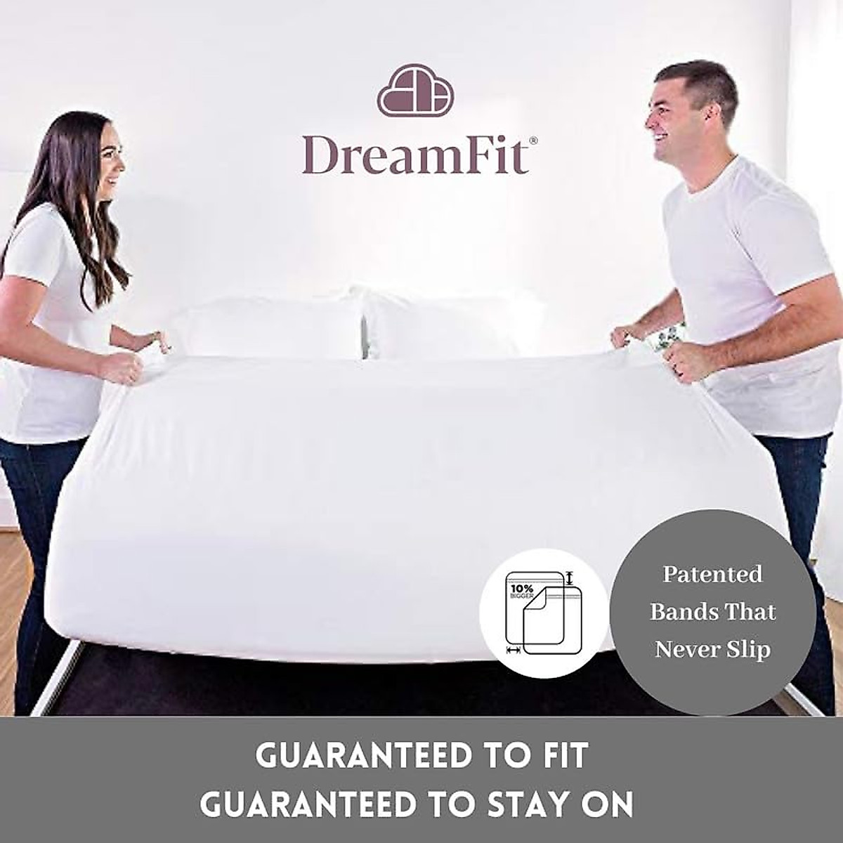 DreamFit DreamCool 100% Pima Cotton Sheets with Elastic Corner Straps 20 Inch Extra Deep Pocket Crafted in USA Bedding Guaranteed to Stay On Luxury Sheets King Sheets Set Ivory