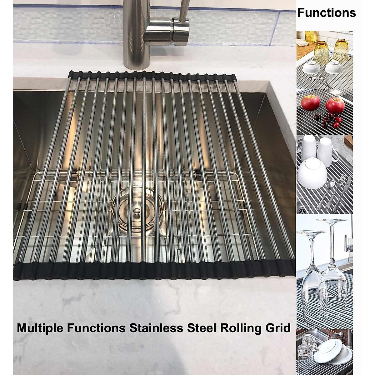 KABCO 32 Inch 16 Gauge Extra Thick Undermount Zero Radius Double Bowl Handmade Kitchen Sink with Stainless Steel Sink Strainers Bottom Sink Grids and a Rolling Grid Combo Package
