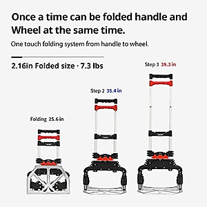 Easy Pocket Hand Cart Plus, Stair Climbing Shopping Cart by ROTIHOMESYS, Folding Hand Truck, Foldable for Easy Storage and Low Noise Swivel 6 Castors, 150LBS Weight Capacity with Telescoping Handle