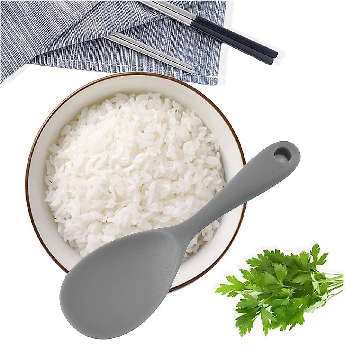 Rice Paddle, Silicone Rice Spoon Non Stick Rice Scooper Heat Resistant Kitchen Gadge Rice Spoon Paddle Cooking Utensil Rice Spatula Rice Cooker Spoon for Rice, Salads, Mashed Potato (Set of 2)