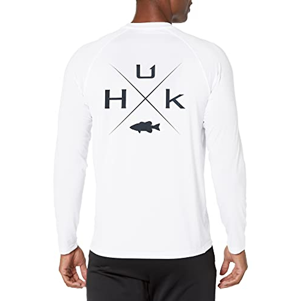 HUK Men's Pursuit Long Sleeve Sun Protecting Fishing Shirt, X Bass-White, Small