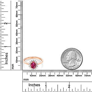 Gem Stone King 10K Rose Gold Red Created Ruby and White Created Sapphire Engagement Ring For Women (1.14 Cttw, Oval, Available in size 5, 6, 7, 8, 9)