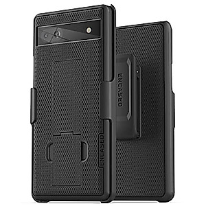 Encased DuraClip Designed for Pixel 6a Belt Clip Case (Slim-fit) Phone Holster Case with Kickstand, Black (Google Pixel 6a)
