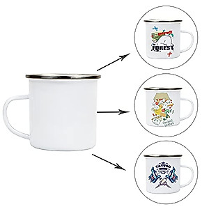 MAIKESUB 4 Pcs Sublimation Blank White Enamel Mug 12 OZ with Silver Rim Camping Travel Coffee Metal Mug Can be used as a gift for Christmas Thanksgiving Mother's Day Father's Day