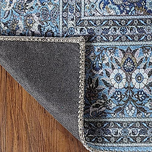 SUPERIOR Indoor Large Area Rug, Farmhouse Home Throw for Bedroom, Office, Living Room, Dining/Kitchen, Entry, Floral Medallion Floor Decor, Cotton Backed, Fiorella Collection, 10' x 14', Azure