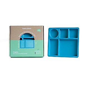 bobo&boo Bamboo Kids Divided Bento Plate, Sectioned Toddler Plate, Children’s Compartment Plates, 5 Portioned Sections, Mix and Match, Dolphin Blue