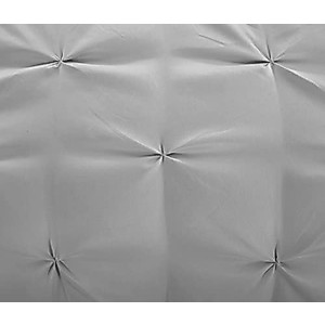 EVOLIVE 4pc Set Pinch Pleat/Kiss Pleat, Pintuck Down Alternative Comforter Set with Pompom (Full/Queen, Silver Grey)