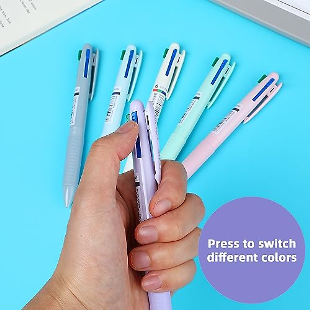 6 Pcs Multicolor Ballpoint Pens 0.5 mm 4-in-1 Colored Pens Color Changing Pen Retractable Nursing Pens Fine Point Ballpoint Pens for Office School Supplies