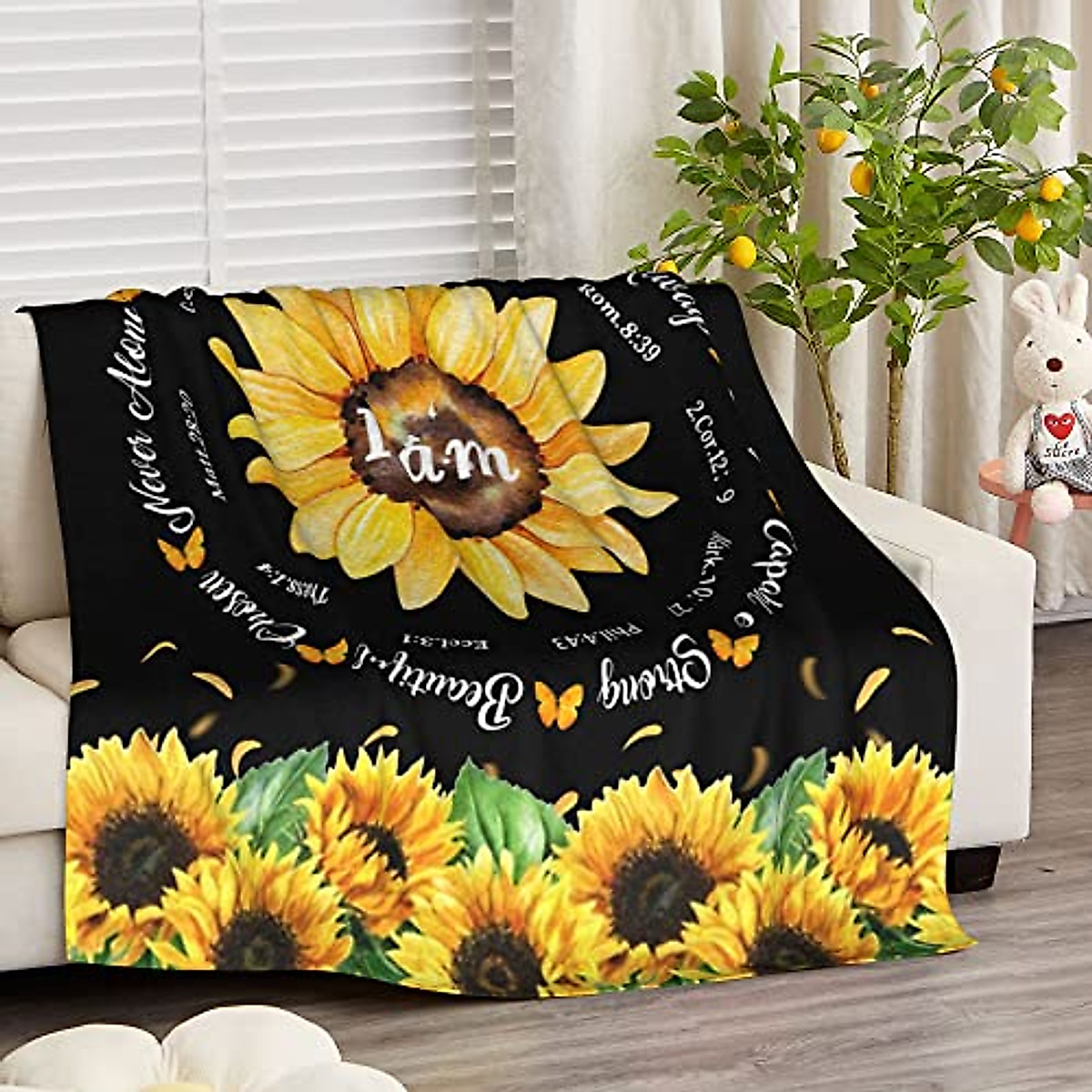 Healing Throw Blanket with Inspirational Thoughts, Sunflower Blanket for Women, Cozy Soft Inspirational Throw Blanket, Warm Fleece Blanket Gifts for Birthday Christmas Thanksgiving 50x60 Inches