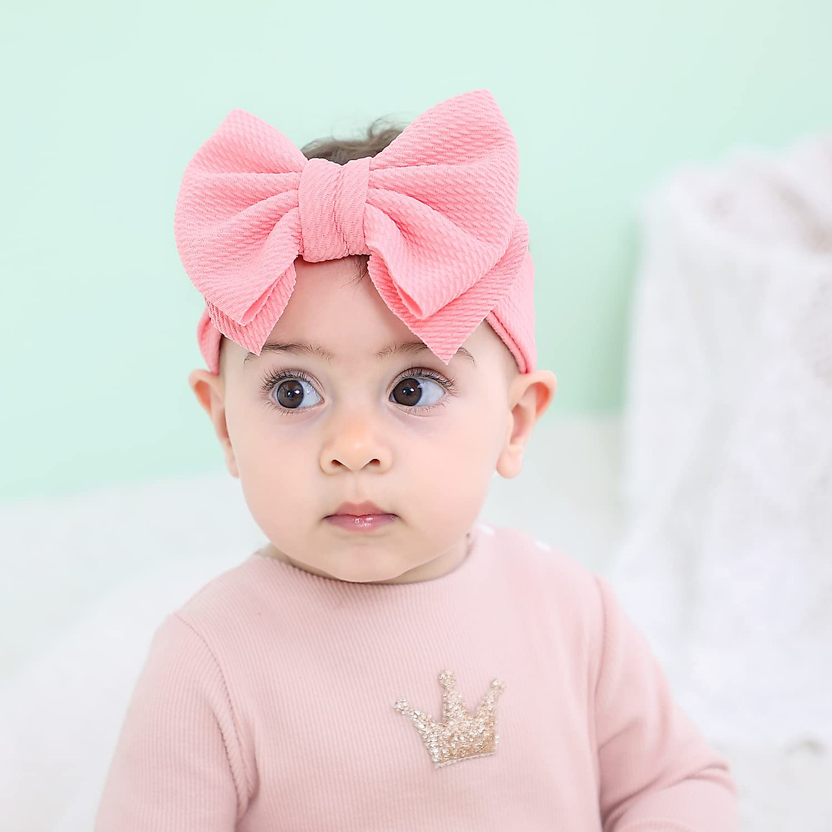 Lawie 12 Pack Double Layer Bowknot Large Knot Hair Bow Elastic Stretchy Wide Nylon Headbands Hairband Hairbows Turban Headwraps Hair Accessories for Kids Toddler Infant Newborn Baby Girl Bulk