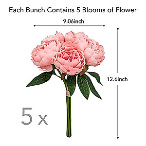 Softflame Artificial/Fake/Faux Flowers - Peony Bundle Pink Color, Pack of 5, Totally 25 Heads, for Wedding, Home, Party, Restaurant