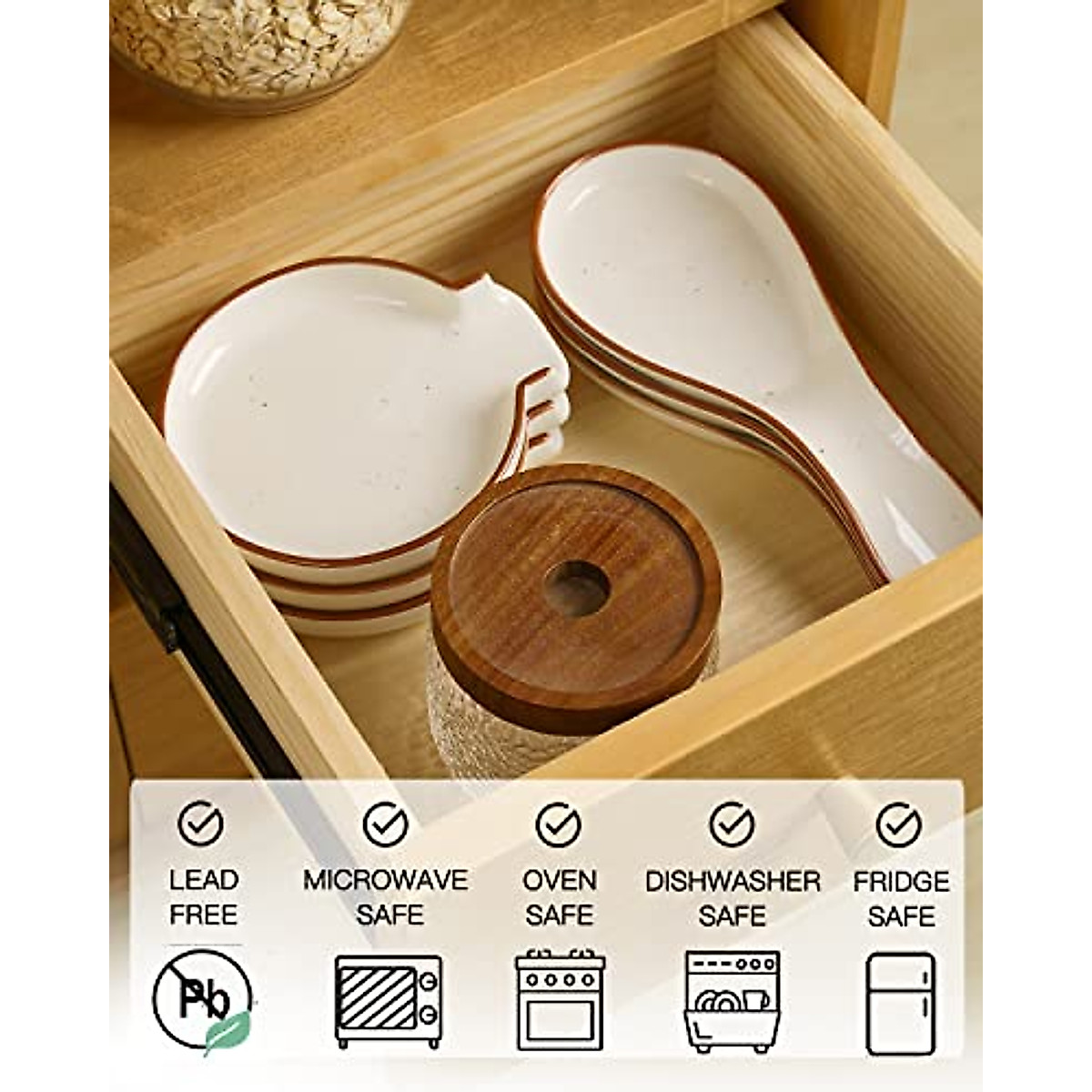 Getstar Spoon Rest for Stove Top, Ceramic Spoon Holder for Kitchen Counter (W4.7"), Farmhouse Decor, Dishwasher Safe