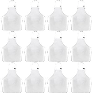DEAYOU 12 Pack Children Apron Adjustable, White Child Apron with Pocket, Child Painting Chef Apron, Small Plain Bib Aprons for Girl, Boy, Kids, Youth, Cooking, Baking, Kitchen, Art and Crafts Making